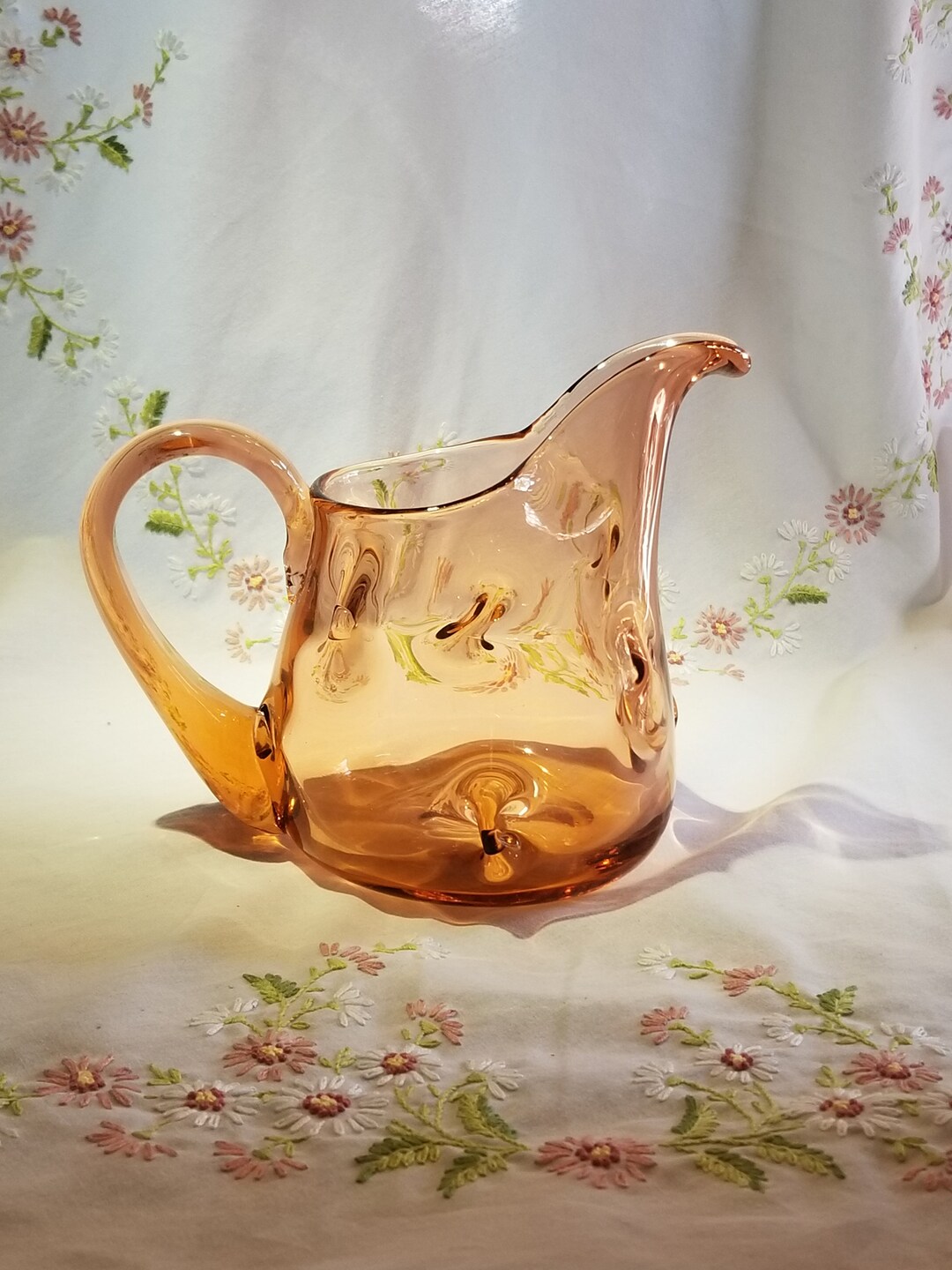 Vintage Bischoff Art Glass Pitcher Pinched Glass - Etsy