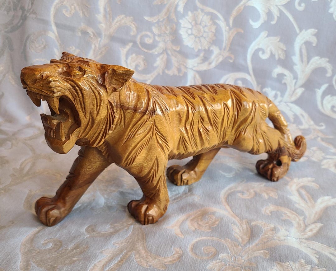 Hand Carved Wooden Tiger Figurine - Etsy