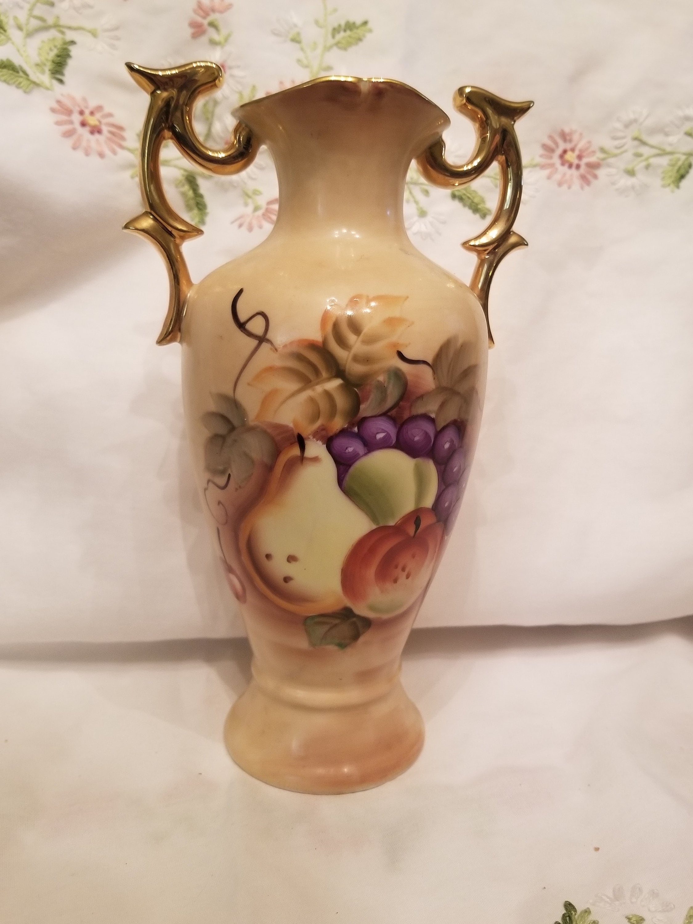 Lefton Brown and Gold Vase With Fruit Motif - Etsy