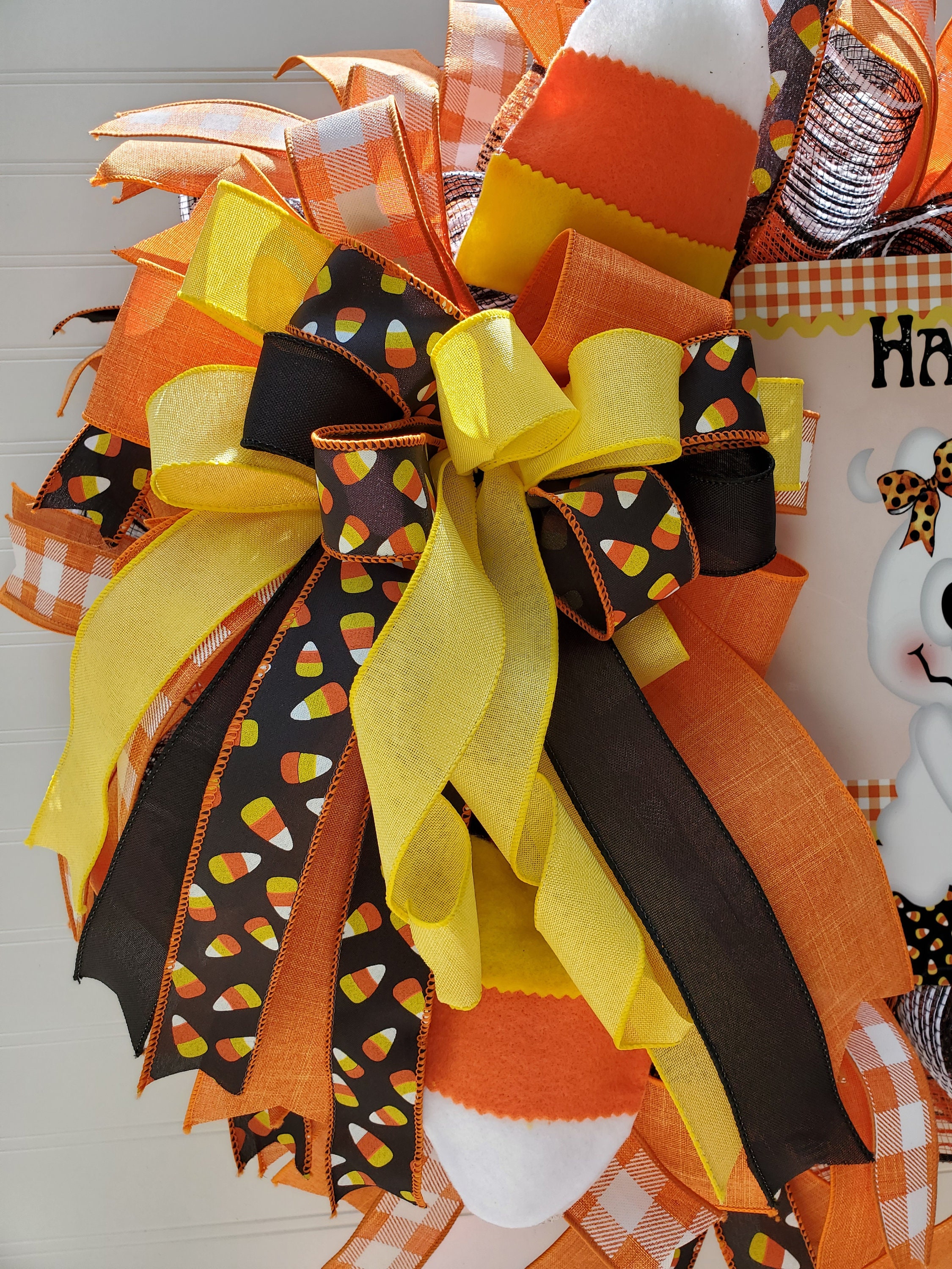 Halloween Candy Corn Wreath With Handmade Candy Corn Picks, Ghost ...