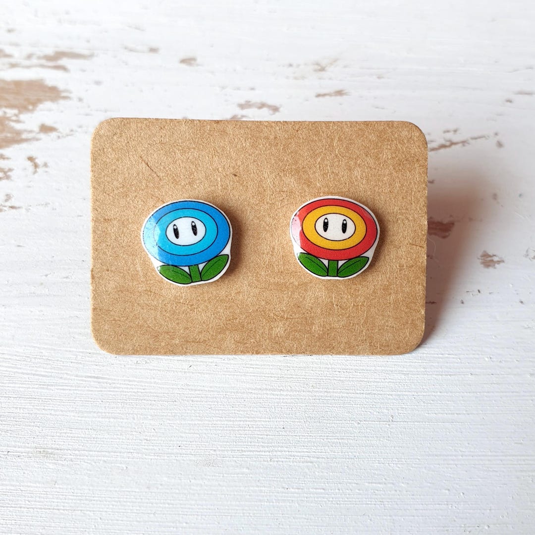 Super Mario Fire and Ice Flower Earrings – Video Game Earrings – Nerdy ...
