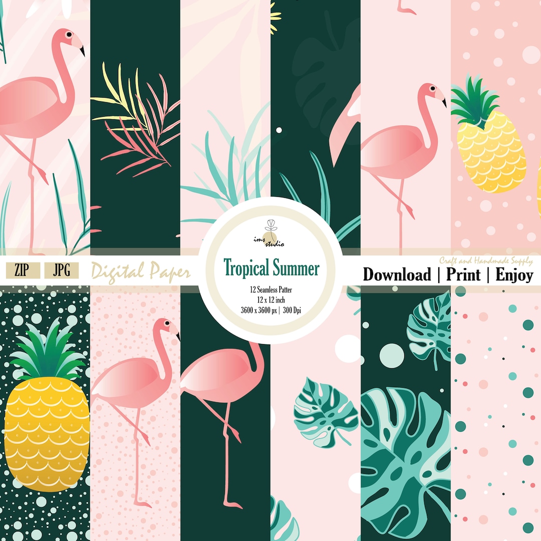 Tropical Flamingo Digital Paper: Seamless Summer Patterns (digital ...
