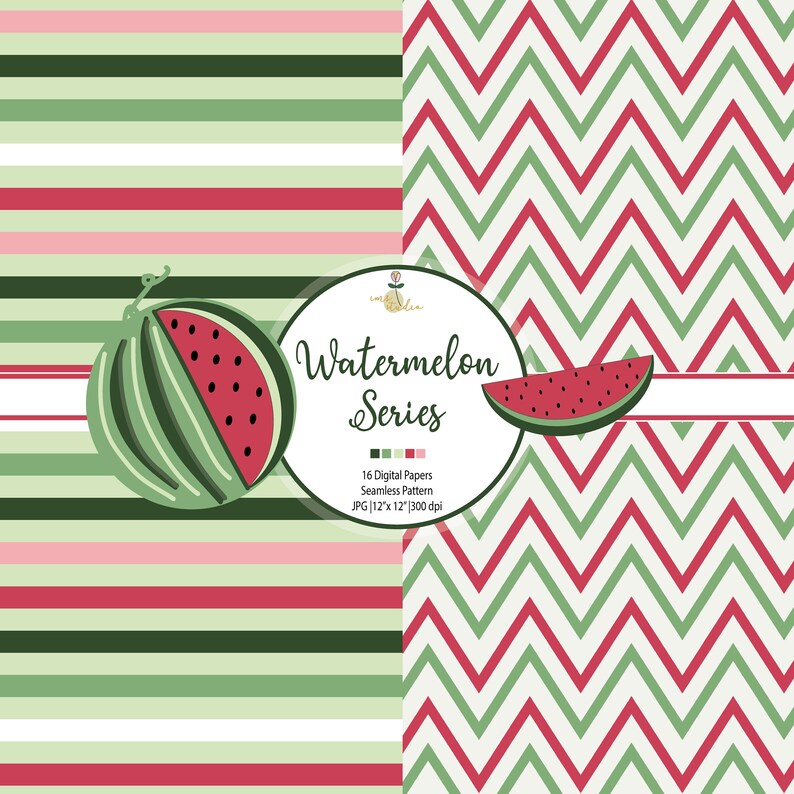 Watermelon Series Digital Paper COMMERCIAL USE, Printable Paper, Mixing ...