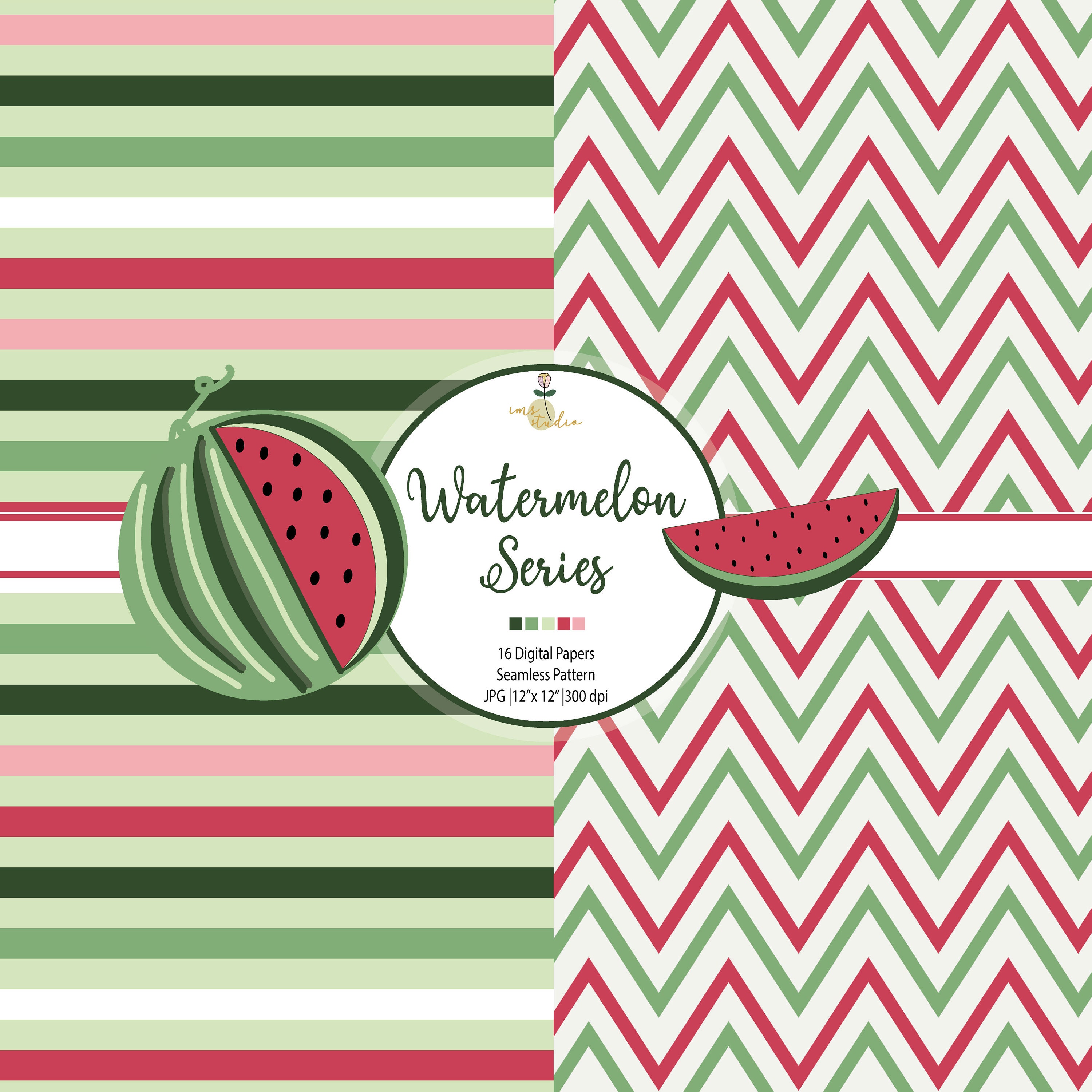 Watermelon Series Digital Paper COMMERCIAL USE, Printable Paper, Mixing ...