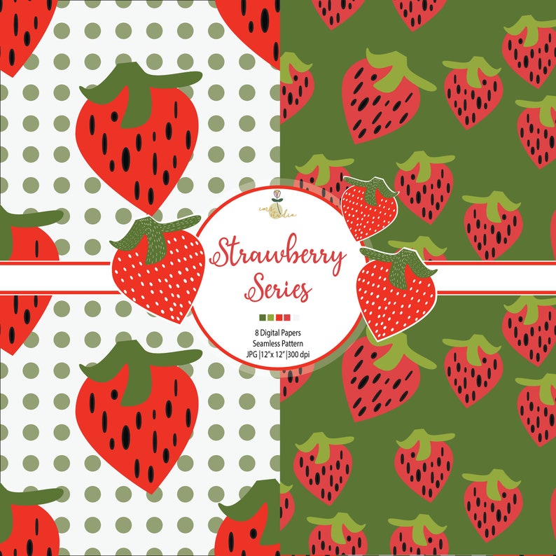 Strawberry Series Digital Paper COMMERCIAL USE, Printable Paper, Mixing ...