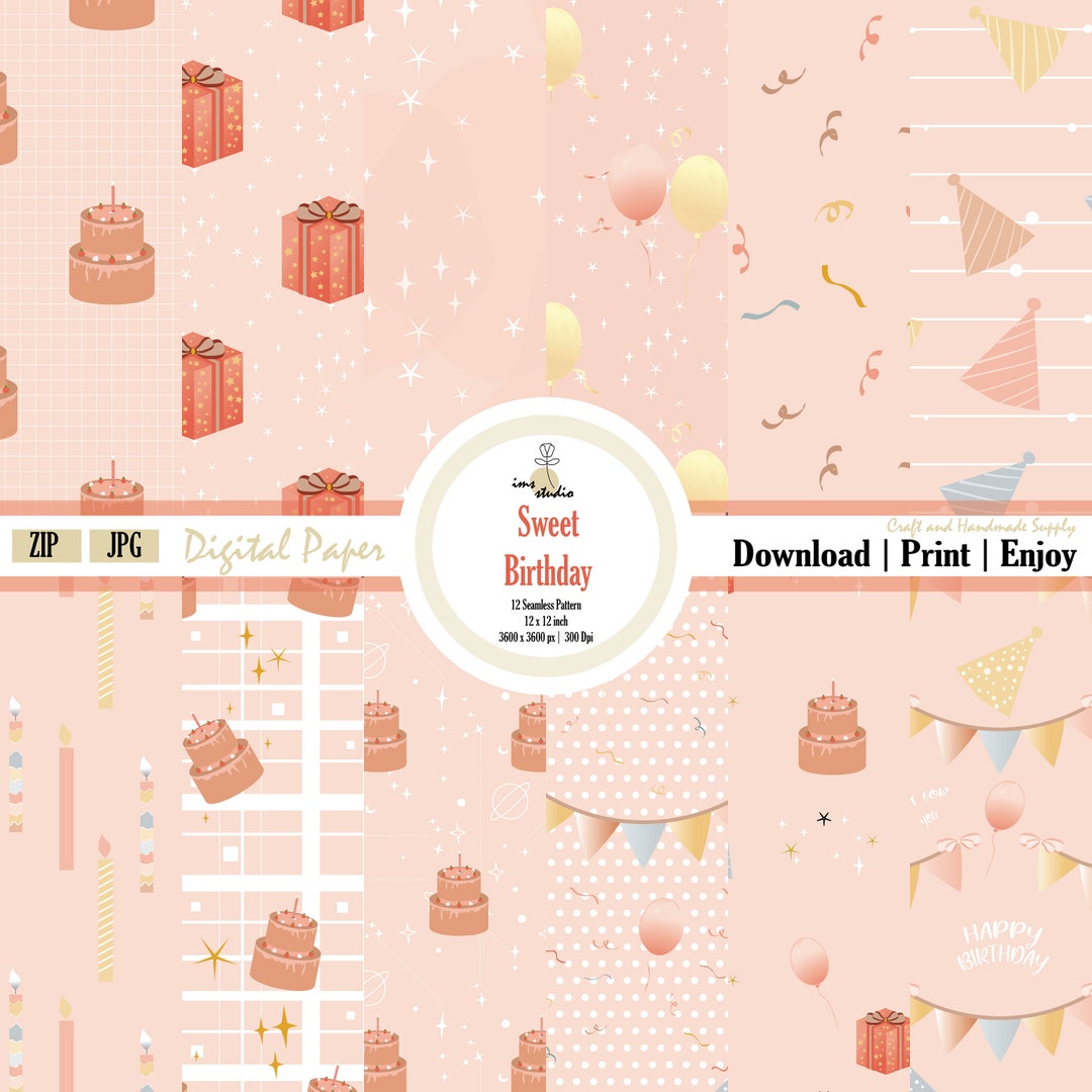 Pastel Coral Birthday Digital Paper: Scrapbook Patterns (JPG) - Etsy