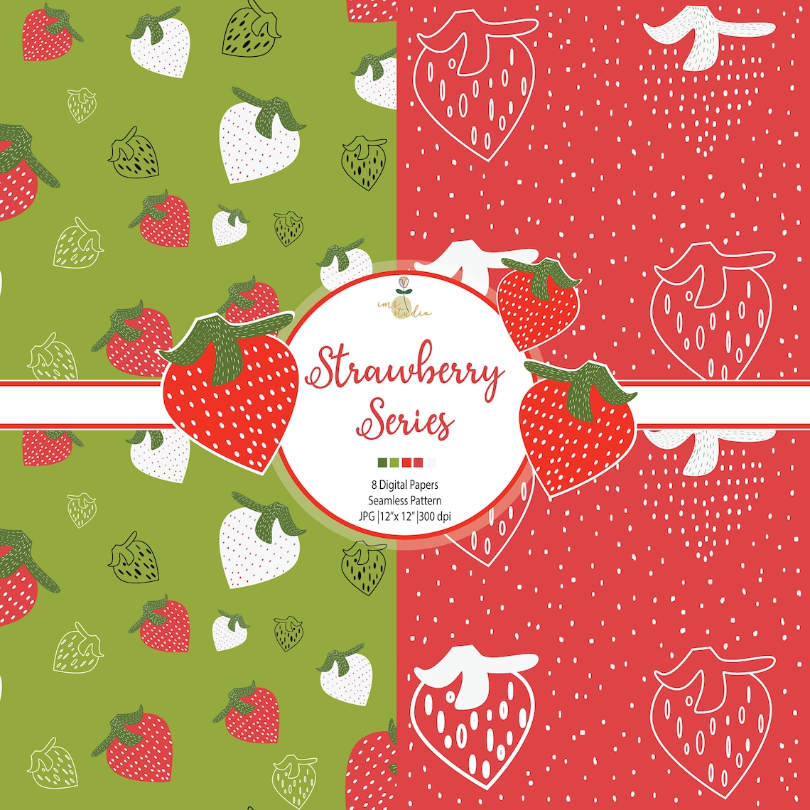Strawberry Series Digital Paper COMMERCIAL USE, Printable Paper, Mixing ...
