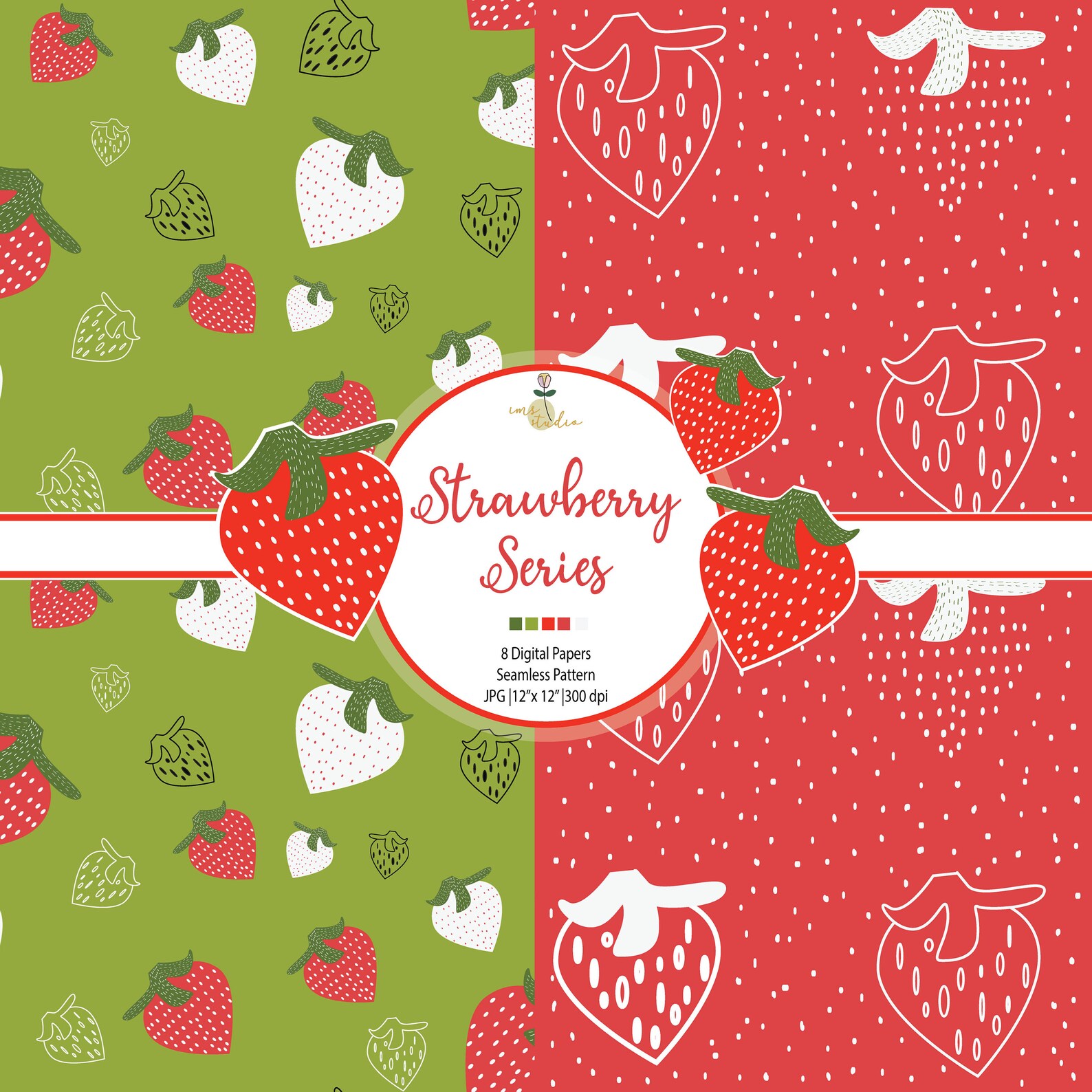 Strawberry Series Digital Paper COMMERCIAL USE, Printable Paper, Mixing ...