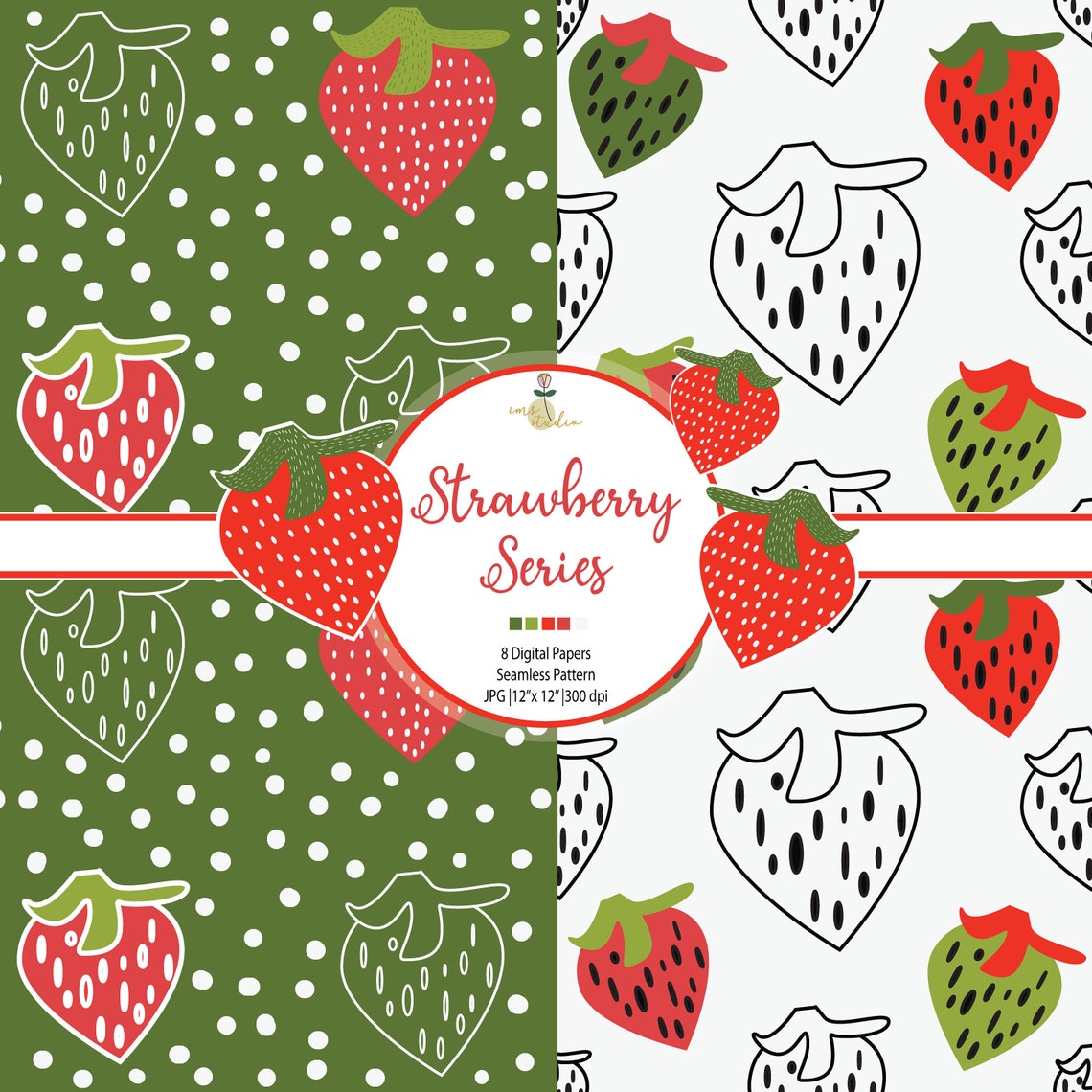 Strawberry Series Digital Paper COMMERCIAL USE, Printable Paper, Mixing ...