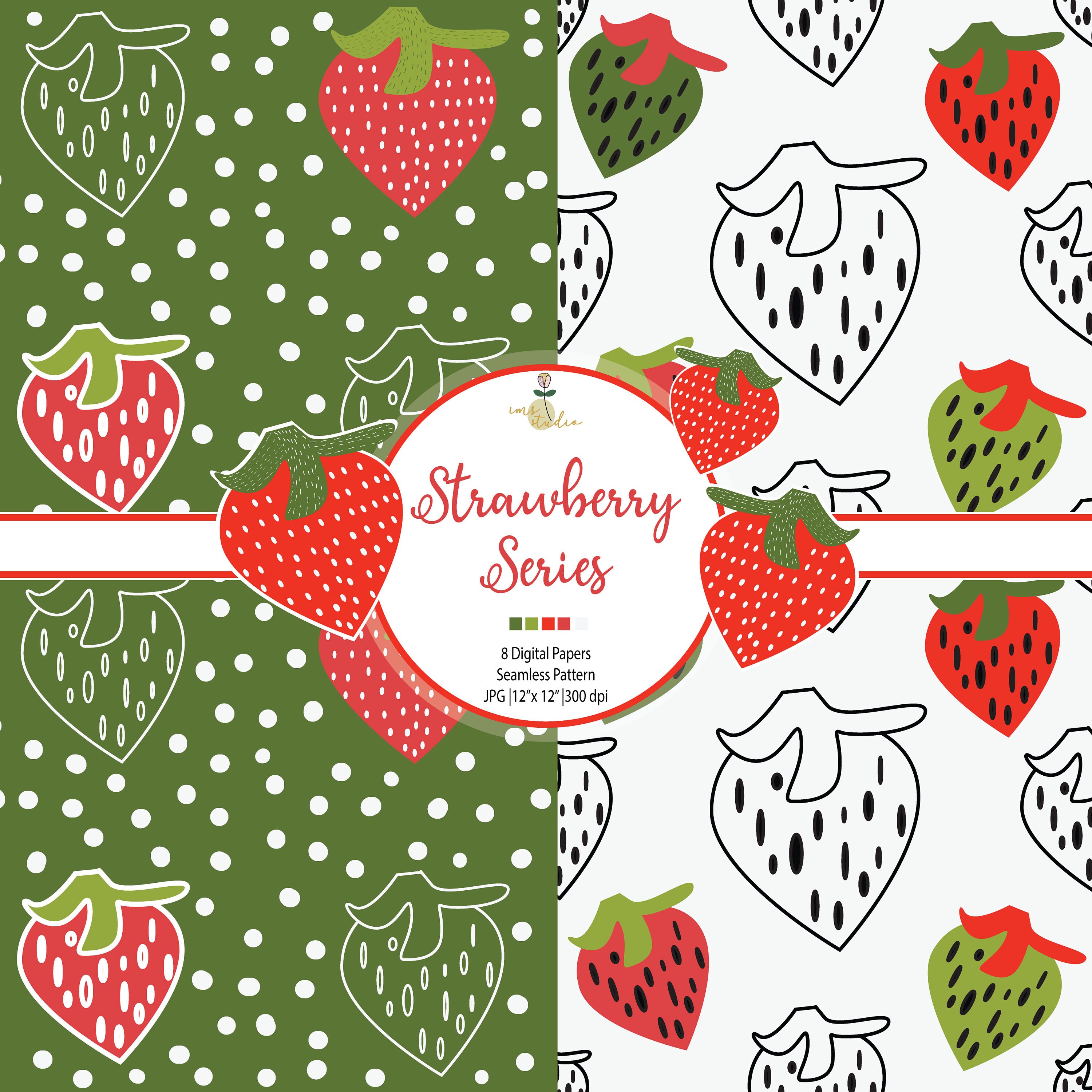 Strawberry Series Digital Paper COMMERCIAL USE, Printable Paper, Mixing ...