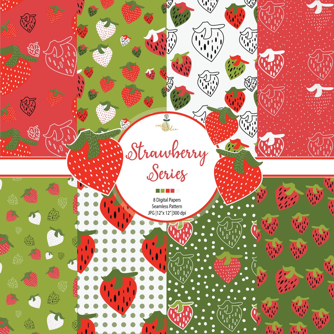 Strawberry Series Digital Paper COMMERCIAL USE, Printable Paper, Mixing ...