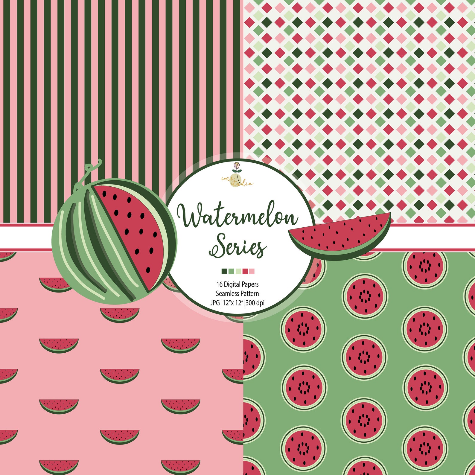 Watermelon Series Digital Paper COMMERCIAL USE, Printable Paper, Mixing ...