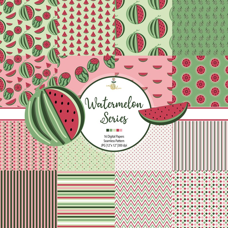 Watermelon Series Digital Paper COMMERCIAL USE, Printable Paper, Mixing ...