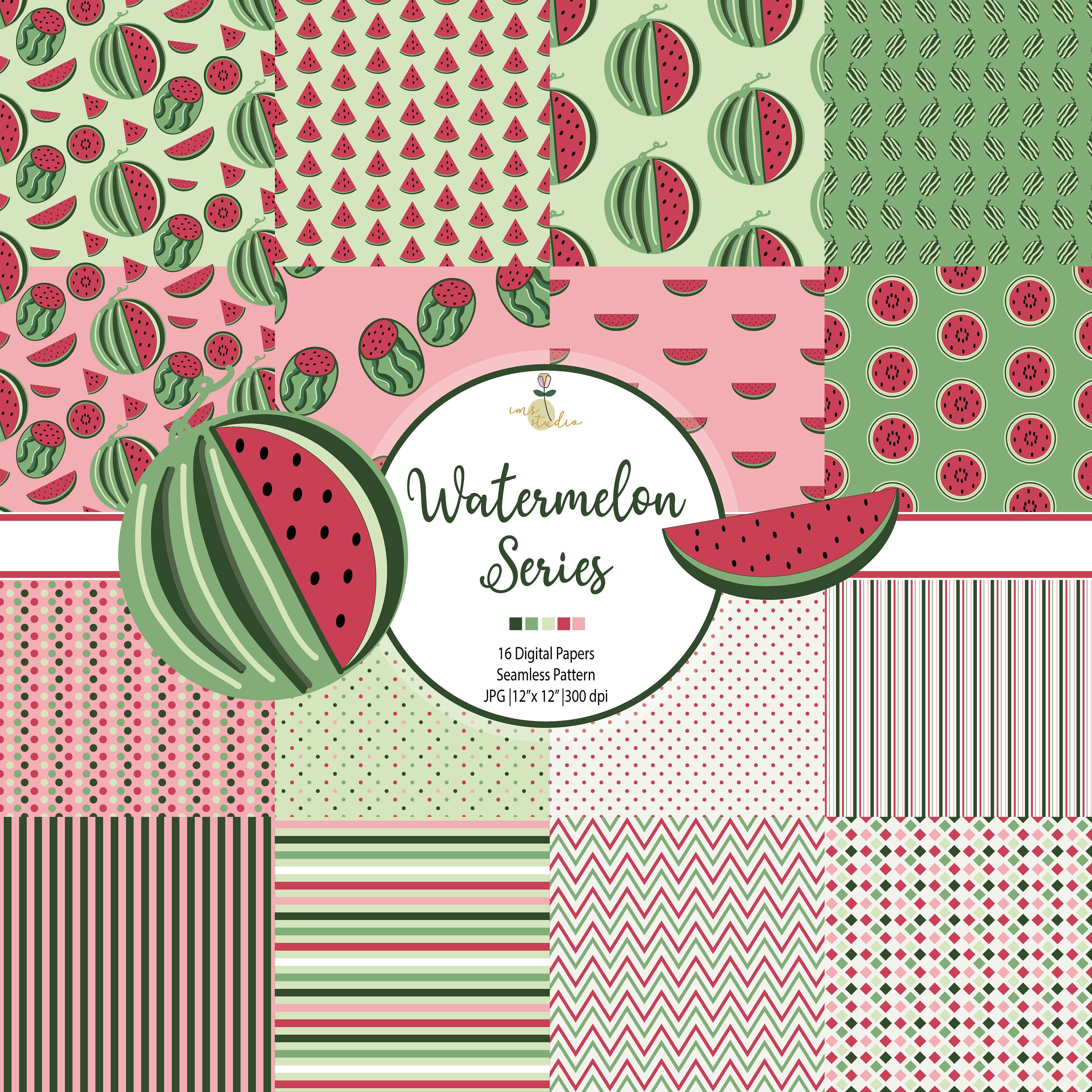 Watermelon Series Digital Paper COMMERCIAL USE, Printable Paper, Mixing ...