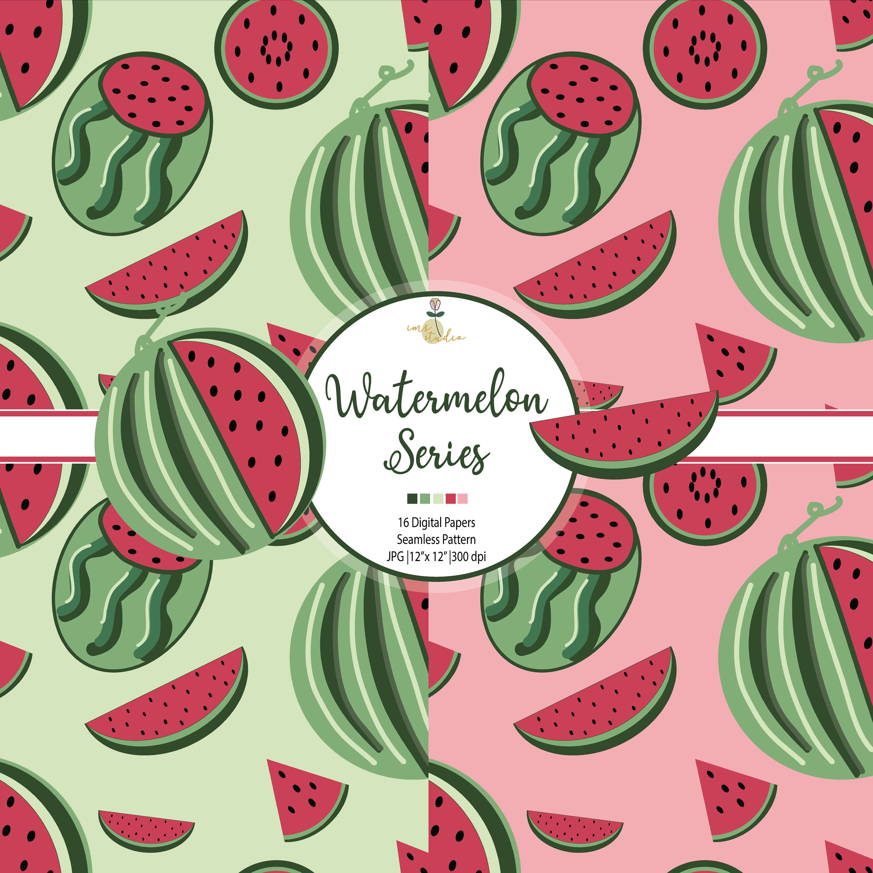 Watermelon Series Digital Paper COMMERCIAL USE, Printable Paper, Mixing ...