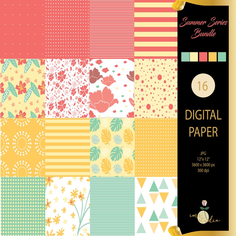 Summer Series Digital Paper COMMERCIAL USE, Printable Paper, Mixing ...