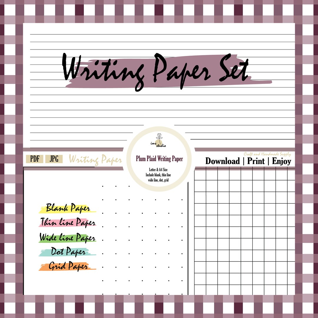 Plum Plaid Stationery Set: Letter Writing Paper (digital Download) - Etsy