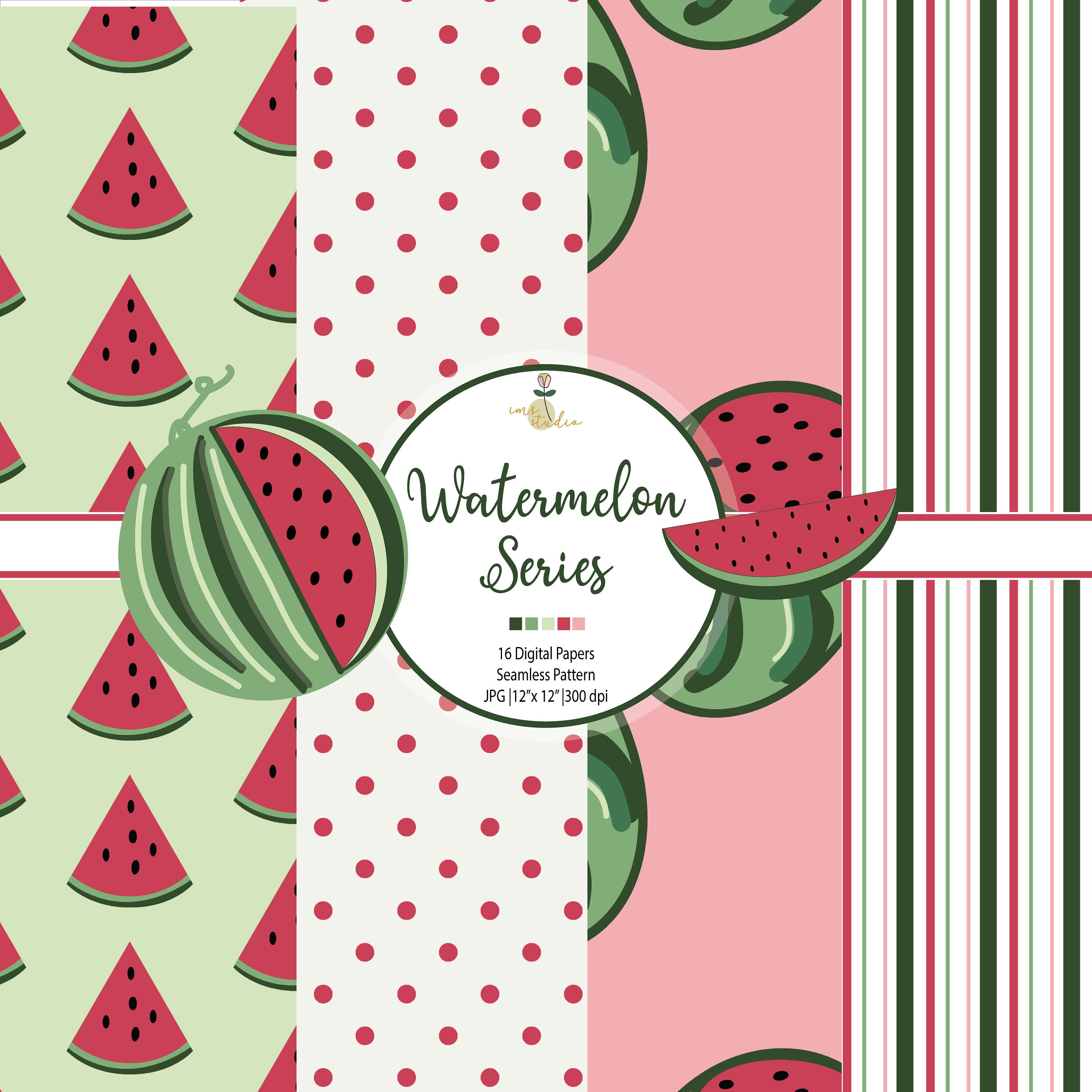 Watermelon Series Digital Paper COMMERCIAL USE, Printable Paper, Mixing ...