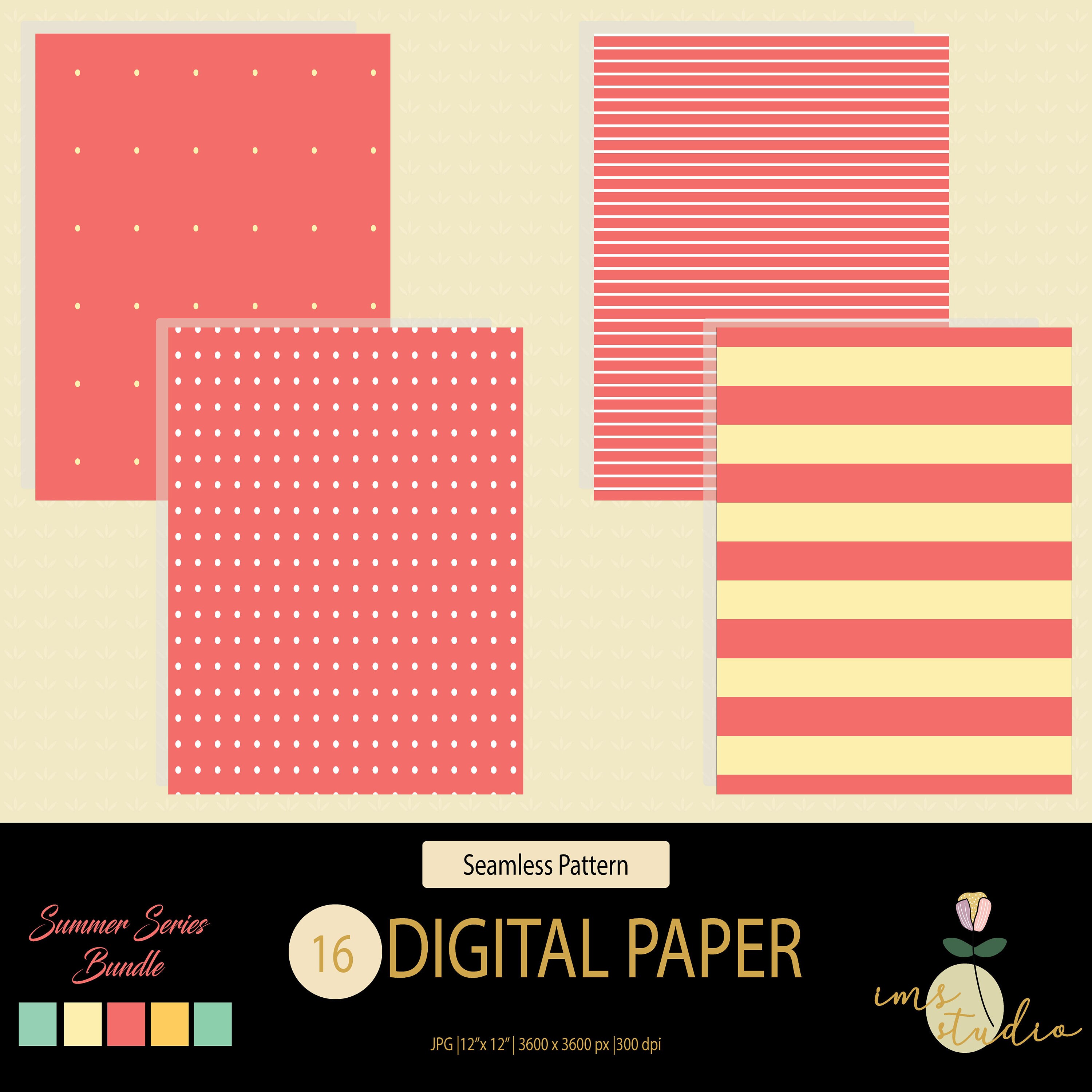 Summer Series Digital Paper COMMERCIAL USE, Printable Paper, Mixing ...