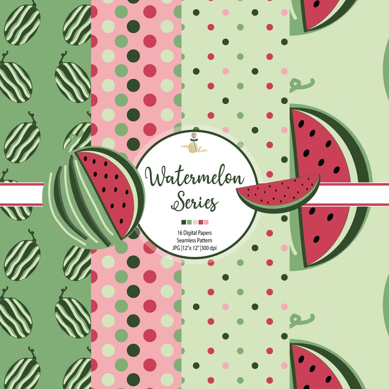 Watermelon Series Digital Paper COMMERCIAL USE, Printable Paper, Mixing ...