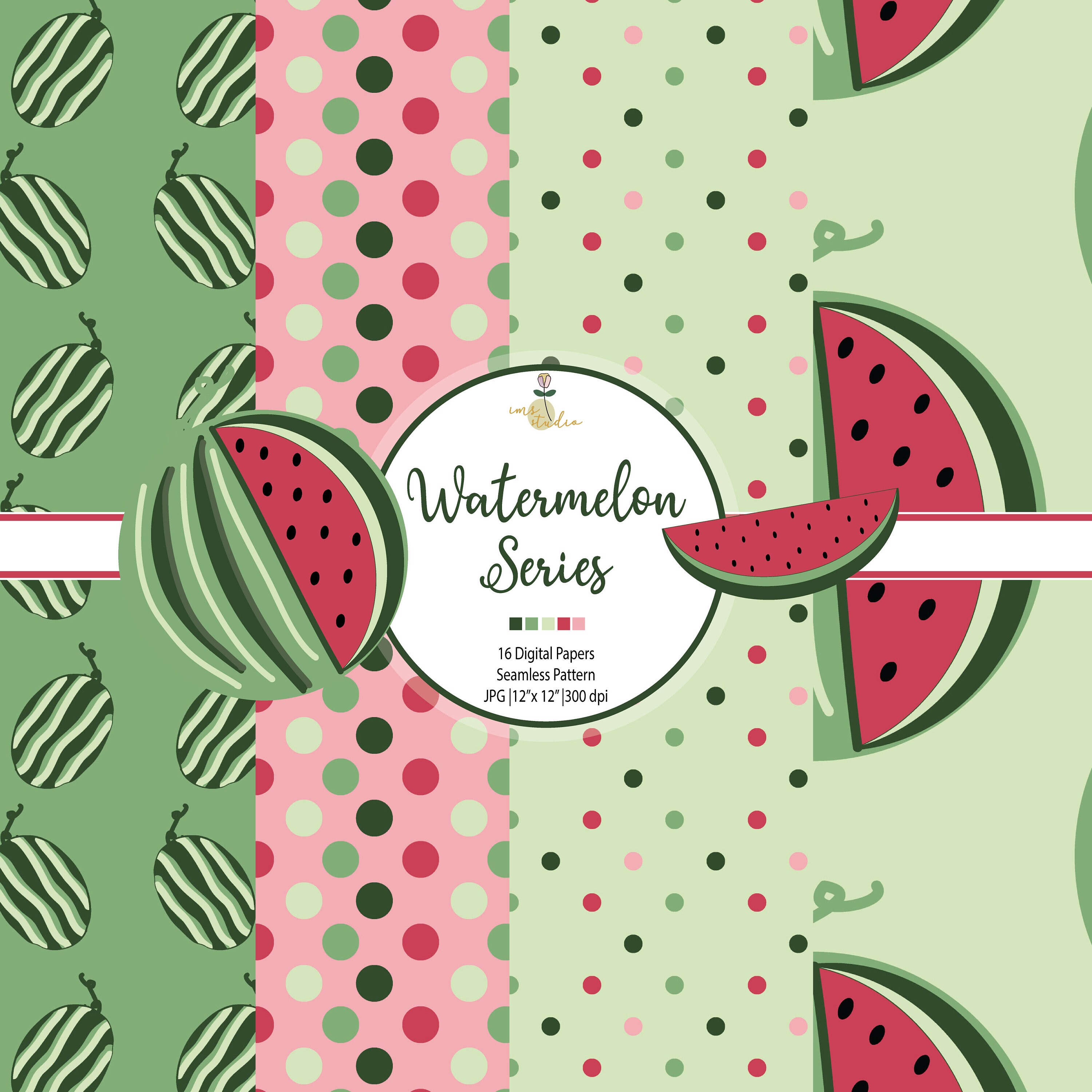 Watermelon Series Digital Paper COMMERCIAL USE, Printable Paper, Mixing ...