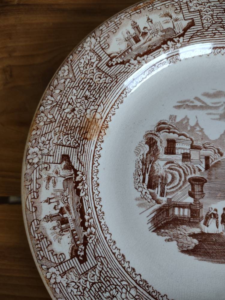 Three Antique Brown Transferware Plates - Etsy