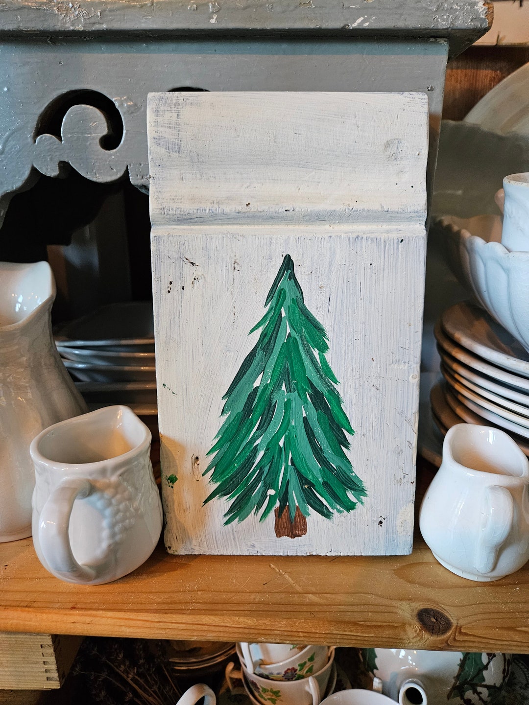 Hand Painted Christmas Tree on Architectural Salvage Plinth Block - Etsy