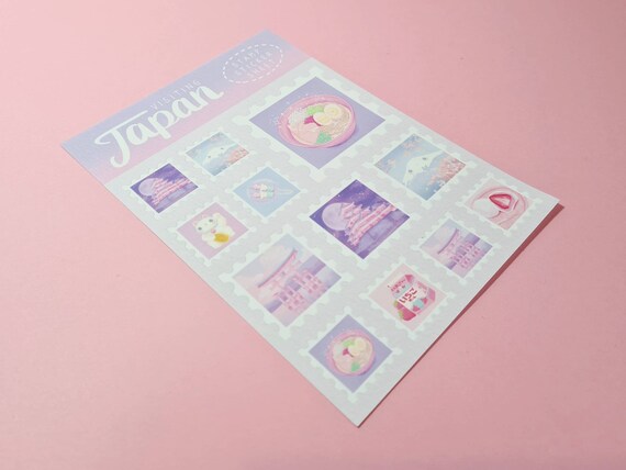 Japanese Stamp Sticker Sheet Cute Kawaii Vaporwave Travel | Etsy