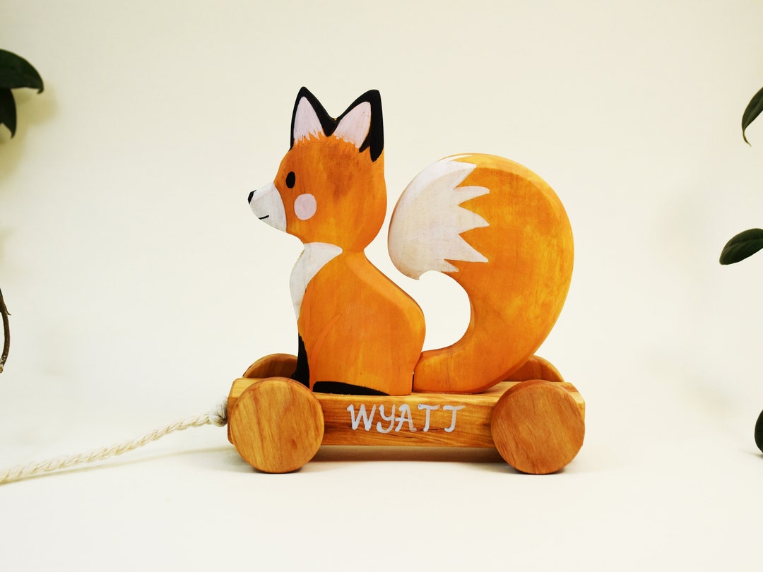 Personalized Wooden Fox Pull Toy: Eco-friendly Alder Wood - Etsy