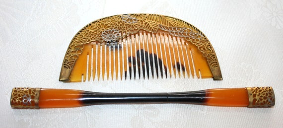 Vintage Japanese Kogai and Kushi Set - Gem