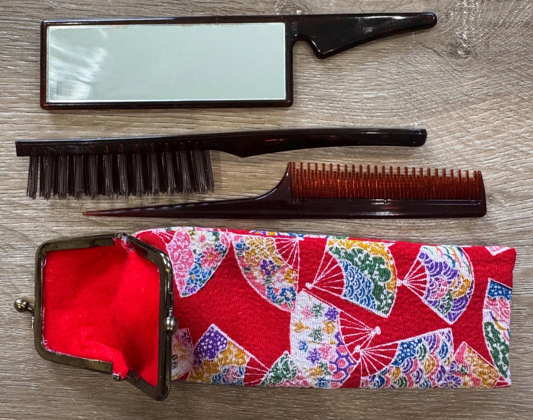 Japanese Hair Comb and Mirror Set in Case - Etsy