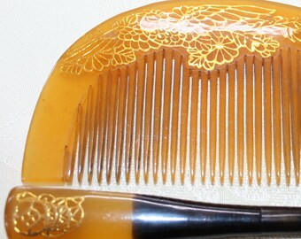 Vintage Japanese Kushi Hair Ornament Comb Shell Inlay and Matching ...