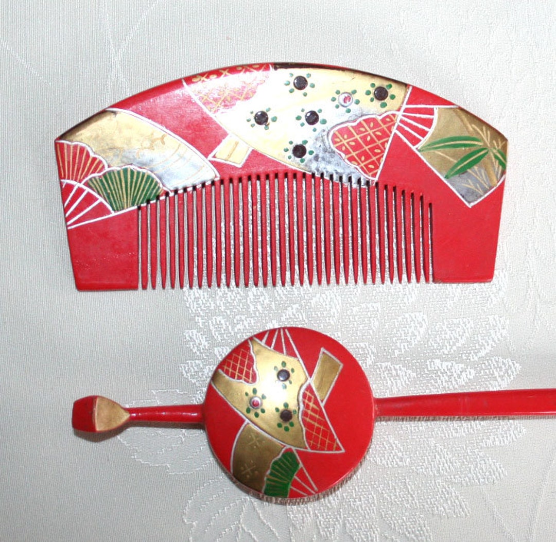Vintage Japanese Kanzashi Hair Stick and Kushi Set - Etsy