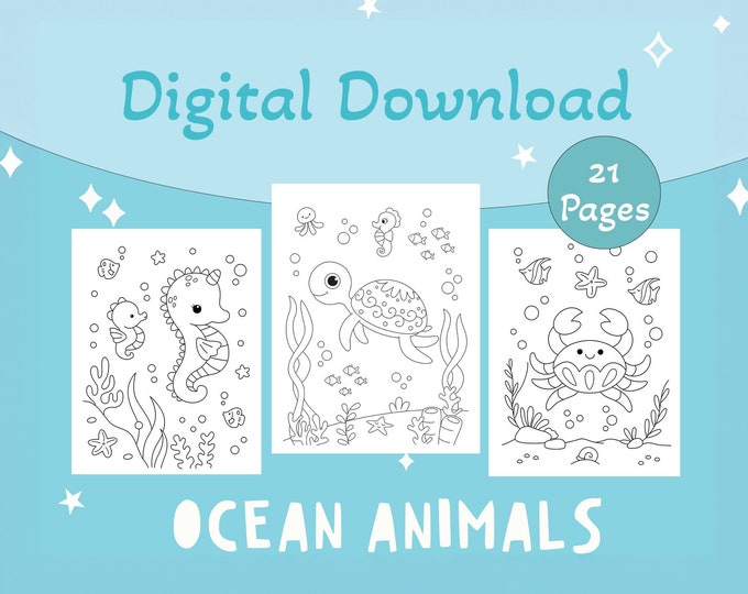 Kawaii Ocean Animals Coloring Pages for Kids, Kawaii Animas Coloring ...