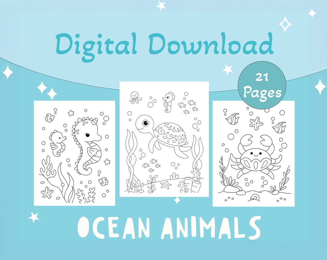 Kawaii Ocean Animals Coloring Pages for Kids, Kawaii Animas Coloring ...