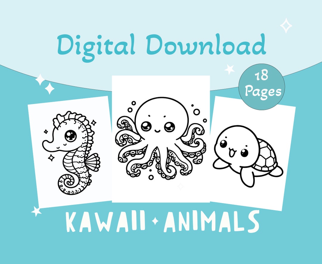 Kawaii Aquatic Animals Coloring Pages for Kids, Kawaii Coloring Pages ...