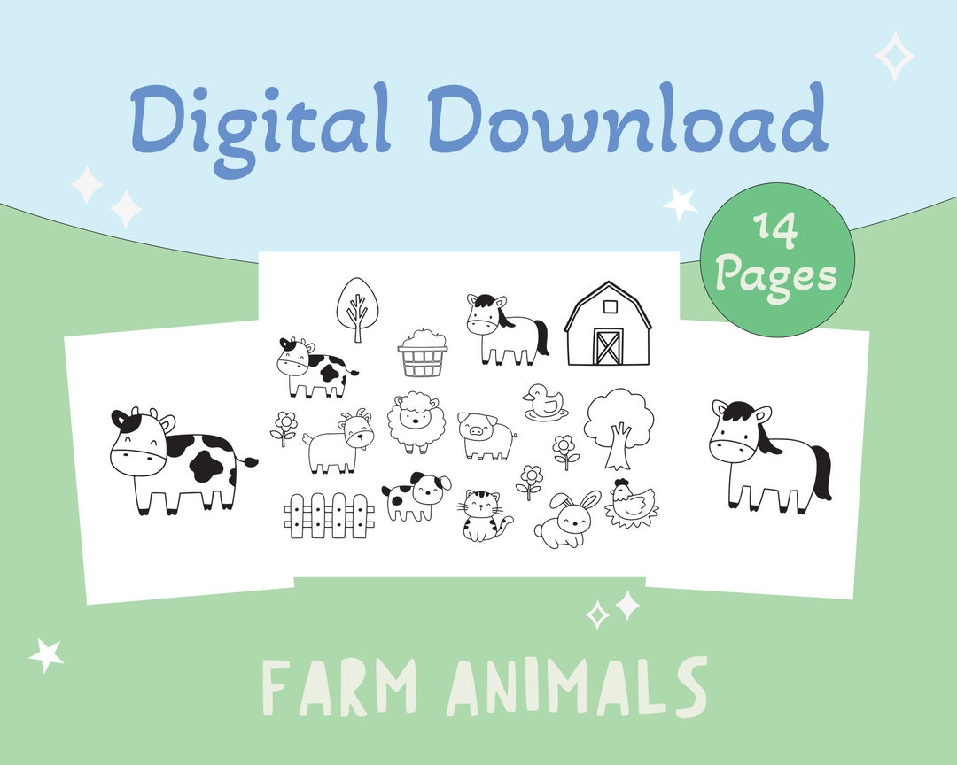 Farm Animals Coloring Pages for Toddlers and Kids, Cute Farm Coloring ...