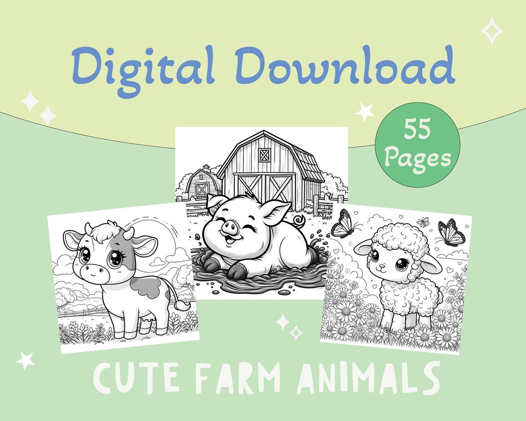 Cute Farm Animals Coloring Pages for Kids, Farm Coloring Pages, Farm ...