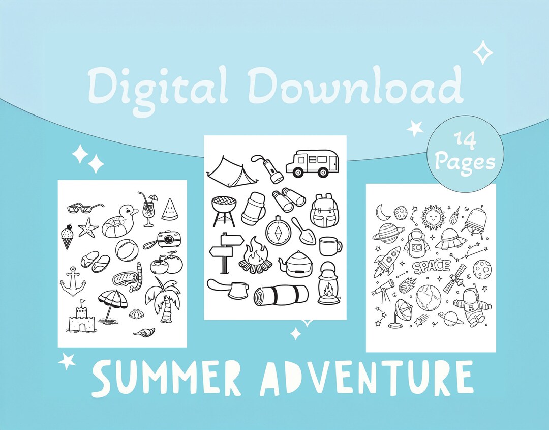 Summer Adventure Coloring Pages for Kids, Summer Coloring Pages, Travel ...
