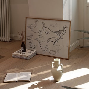 Geese Drawing Nursery Art | Goose Print | Abstract Duck Art | Farmhouse ...