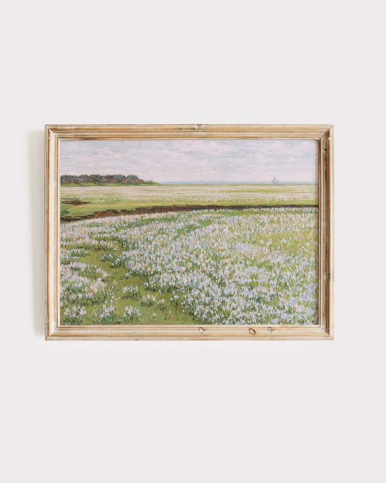 Spring Meadow Oil Painting: Vintage Landscape Art Print Digital ...