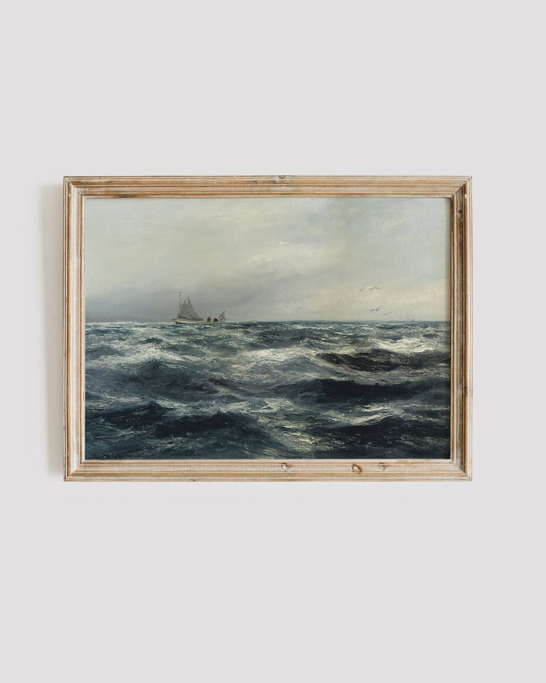 Vintage Ocean Wall Art Dark Vintage Painting Beach Wall - Etsy