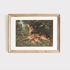 Vintage Doe and Fawn Painting | Nursery Painting | Vintage Farmhouse ...