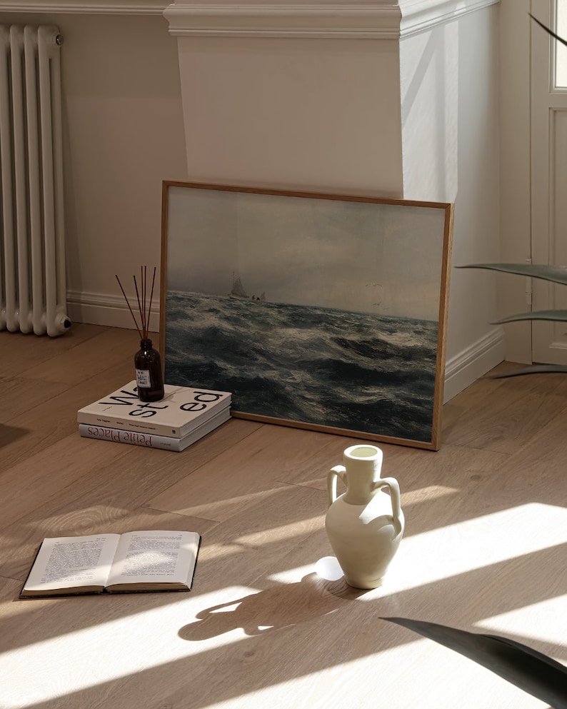 Vintage Ocean Wall Art Dark Vintage Painting Beach Wall - Etsy