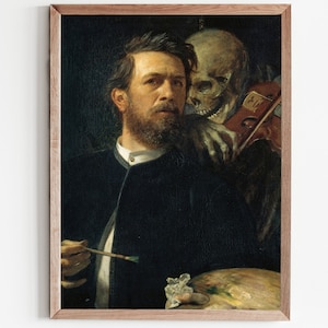 Skeleton Whispering in Ear Painting Vintage Portrait Oil Painting ...
