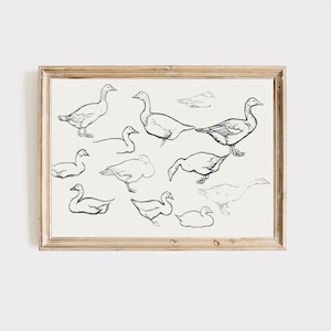 Geese Drawing Nursery Art | Goose Print | Abstract Duck Art | Farmhouse ...