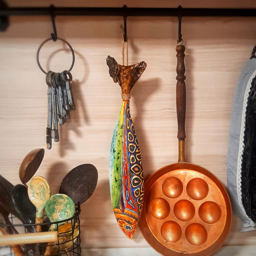 Colorful Hand Painted Ceramic Fish Sculpture Vibrant Nautical Home ...