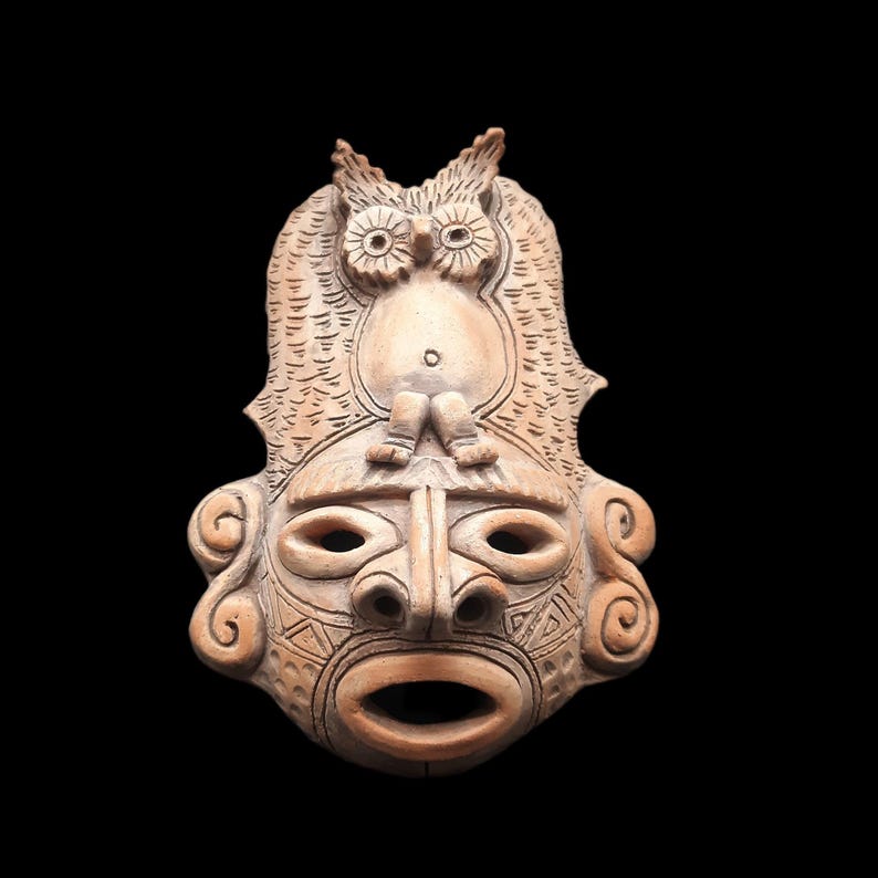 Handmade Replica of A Pre-columbian Ritual Mask Whit A Owl Motif ...