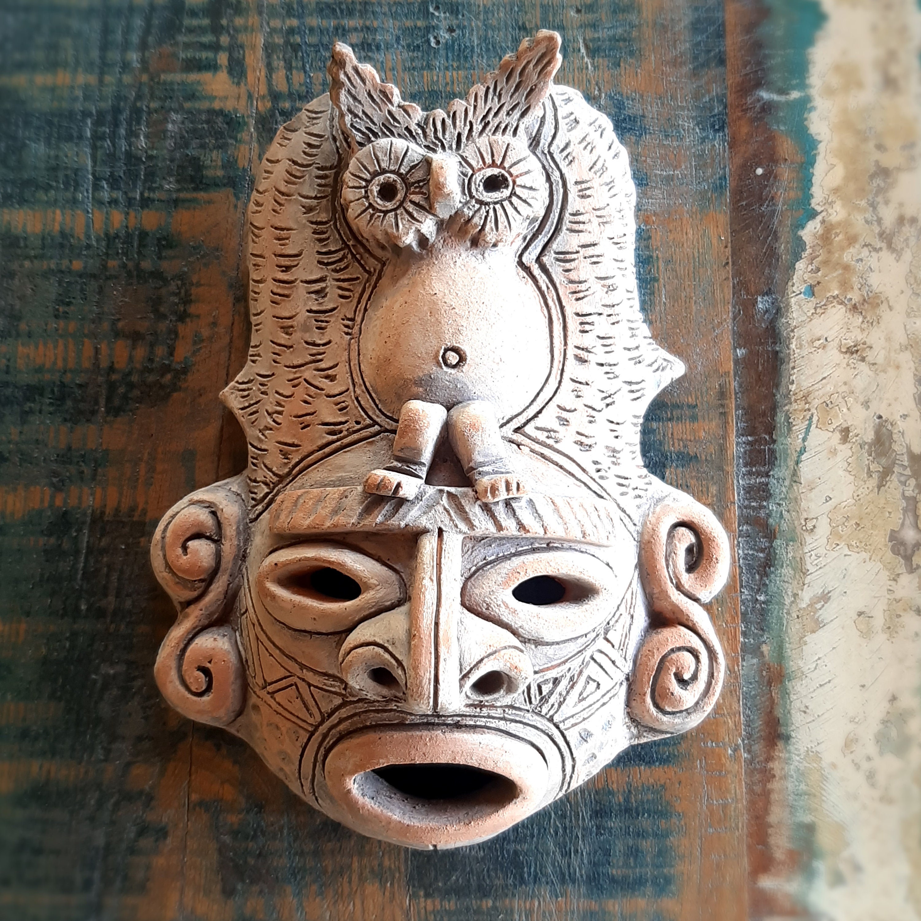 Handmade Replica of A Pre-columbian Ritual Mask Whit A Owl Motif ...
