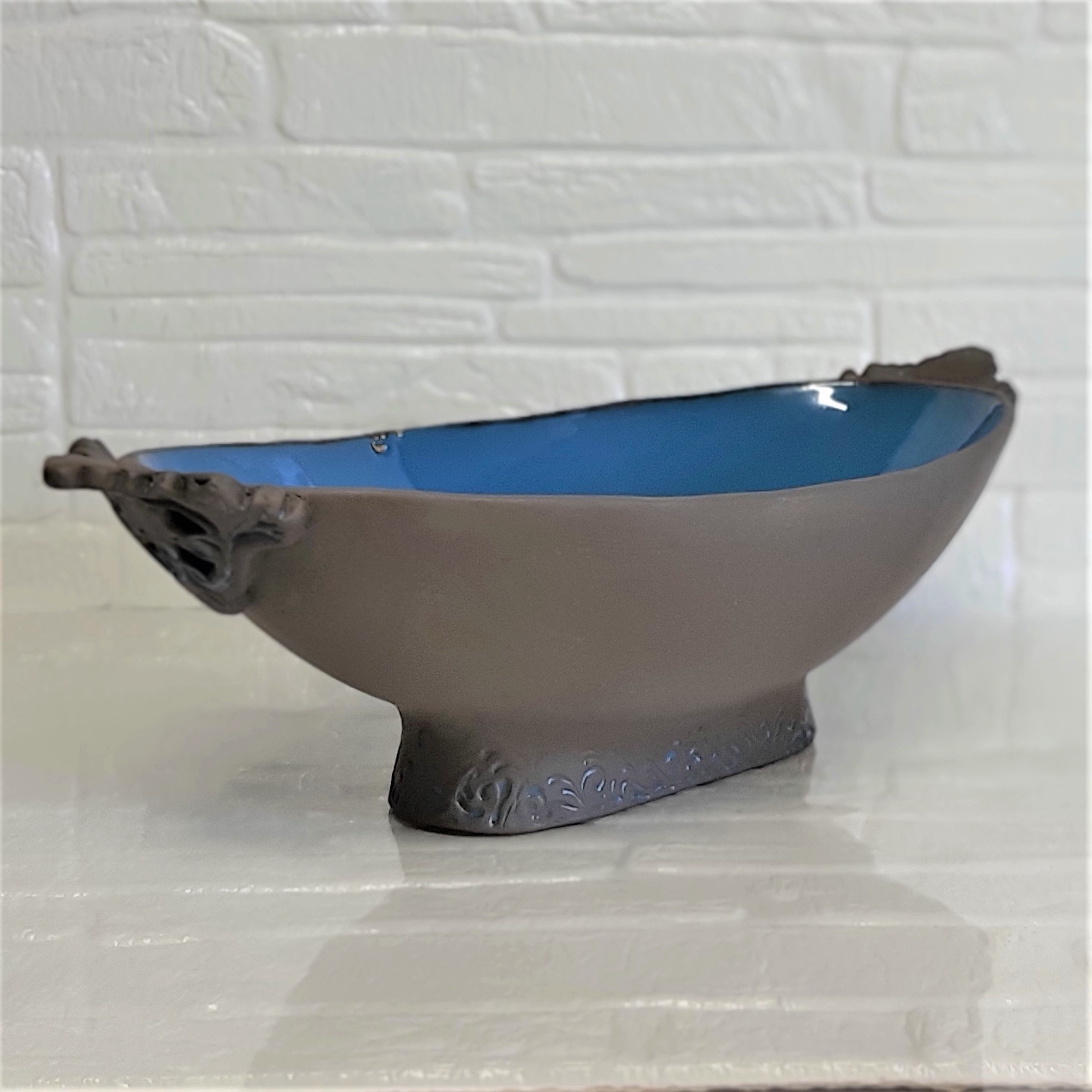 Unique Handmade Ceramic Boat Shaped Bowl in Dark Brown and - Etsy